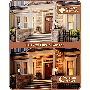 EDISHINE Dusk to Dawn Outdoor Post Light with Pier Mount Base, Black Roman Waterproof Pole Lantern Fixture, Water Ripple Glass Exterior Lamp Post Light for Driverway, Patio, Pathway