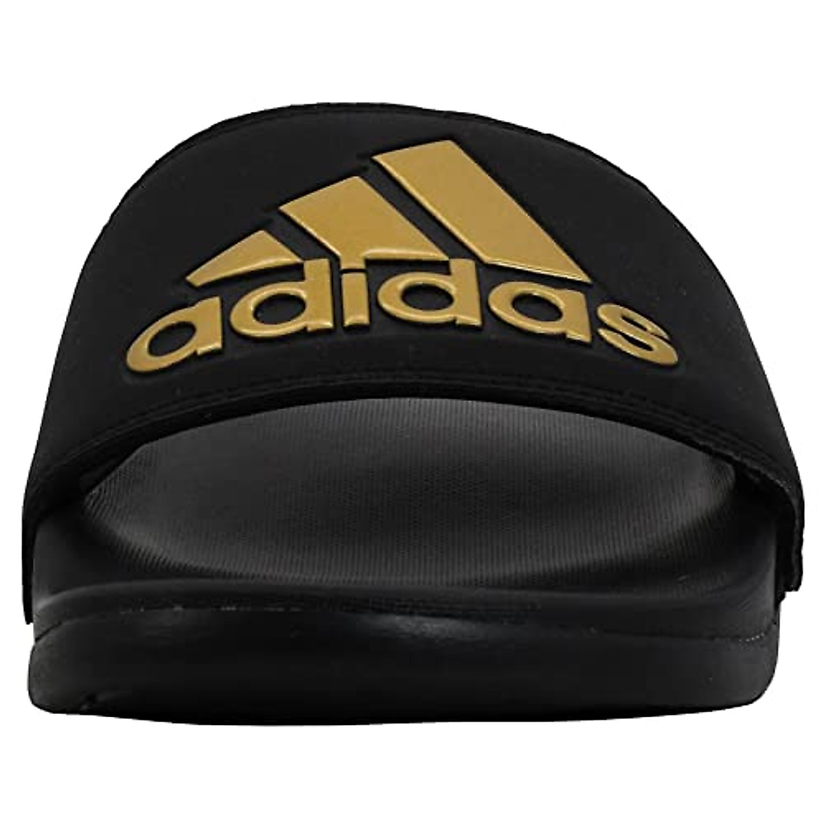 adidas Women's Adilette Comfort Slides, Core Black/Gold Metallic/Core Black, 6