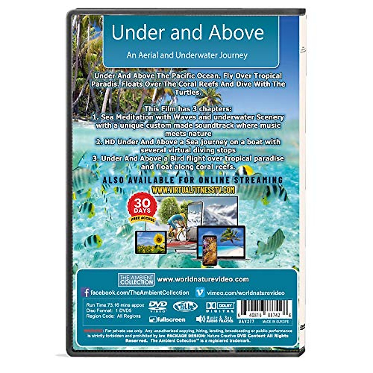 Ocean and Underwater DVD - Under And Above The Pacific Ocean - Fly Over Tropical Paradise - Row over Coral Reefs and Dive With The Turtles
