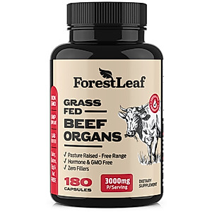 ForestLeaf Beef Organ Supplement - Grass Fed & Pasture Raised - Total Body Wellness & Performance, Organ Complex with 3000mg of Desiccated Beef Liver, Heart, Kidney, Pancreas, Spleen (180 Capsules)