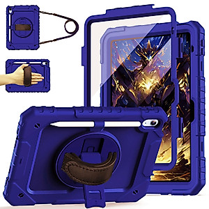 Cantis Case for iPad 10th Generation 10.9 inch 2022 with Screen Protector, iPad Cover 10th Generation with 360 Degree Rotating Stand/Shoulder Strap/Pencil Holder, Navy Only
