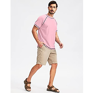 Pudolla Men's Swim Shirts Rash Guard Shirts for Men UPF 50+ Sun Protection T-Shirts Quick Dry Beach Surf Water Shirt Pink XXXXL