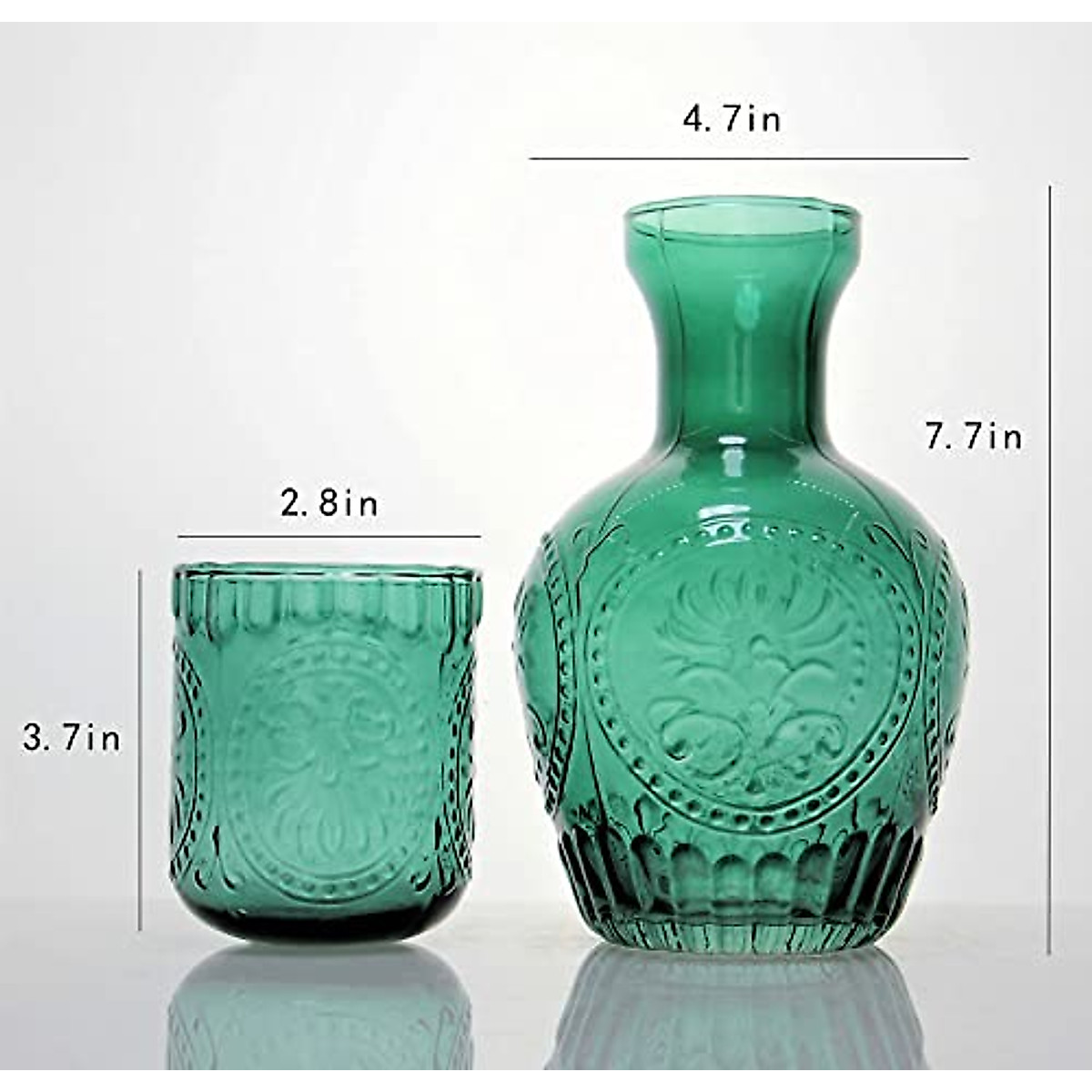 RockTrend Retro Relief Glass Bedside Night Water Carafe with Tumbler Glass, Pitcher And Cup Night Set-Pink