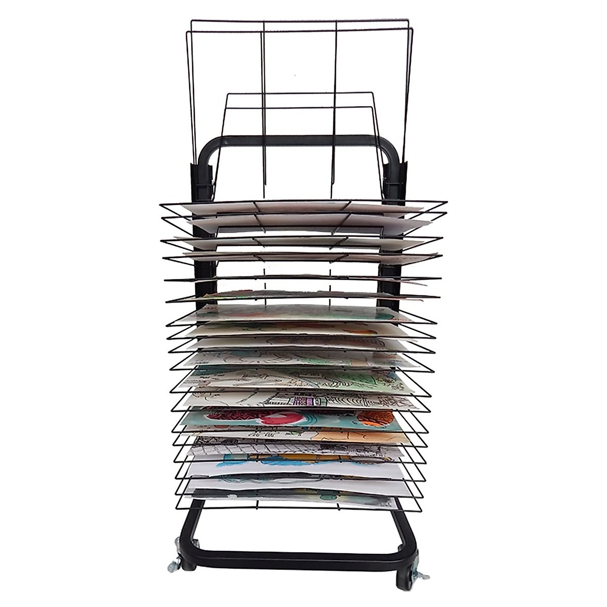 JIAHESHYP Mobile Metal Art Drying Rack with Wire Shelves, Artwork Storage Display Rack Printing Drying Shelf Power Coated with Wheels for Classrooms, Art Studios, Black (Size : 20 Shelves)