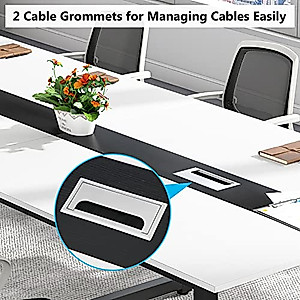 Tribesigns 8FT Rectangle Conference Table, 94.49L x 47.24W x 29.53H Inches Large Meeting Table Seminar Table for Office Conference Room, Modern Wood Training Table with Strong Metal Frame (White)