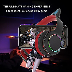 ShuQiaoSi Bluetooth Headphone Cat Ear for School with LED Light, Foldable Kids Headphones, Wired Headset with 3.5mm Microphone Volume, for iPhone/iPad//Laptop/PC/TV for Children(Black)