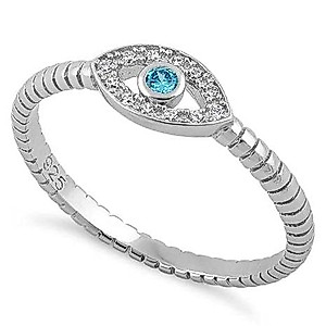 Sterling Silver 925 Evil Eye Ring With CZ Stone Aqua Blue Eye CZ Band Ring (11)
