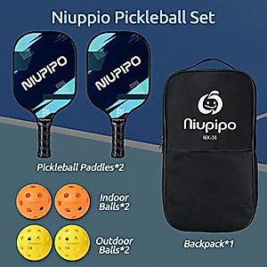 niupipo Pickleball Paddles, Lightweight Pickleball Paddles Set of 2 w/Fiberglass Surface, Polypropylene Honeycomb Core, Cushion Grip, 4 Balls for Outdoor & Indoor Play, USA Pickleball Approved