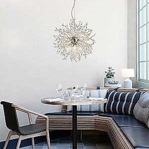 Camastar Modern Small Chandelier, 8 Lights Chrome Firework Chandelier, Dandelion Crystal Chandeliers for Entryway, Sputnik Pendant Light Fixture for Dining Room