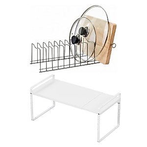 SANNO Pot Lid Organizer Pot Lid Rack Holder Drawer Plate Organizer Expandable Cabinet Shelf Organizer Rack, Large Kitchen Cupboard Organizer