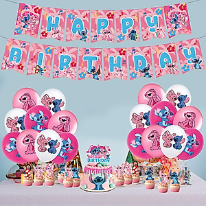OULUN Lilo and Stitch Birthday Party Supplies Includes Banner Balloons Cake Decor