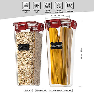 APLOP Cereal Containers, 2 Piece Set, Cereal Storage, Cereal Containers Storage, Storage Container, Clear & Red