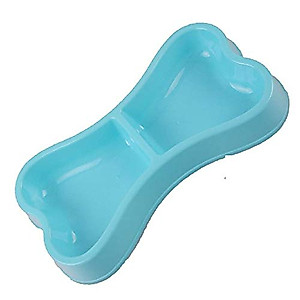 FUUIE Bowls for Food and Water Pets Feeding Double Bowls Portable Plastic Dog Cat Bone Shape Water Food Containers Feeder Feeding Bowl Pet Accessories (Color : Blue)