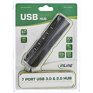 InLine 66763 Smart Hub, 7-Way USB 3.0/2.0 Hub with Quick Charge Port