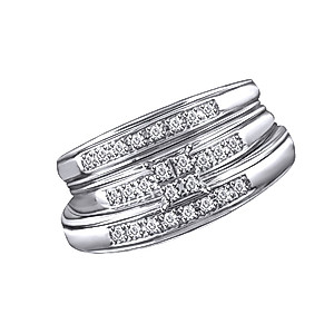 Jewel Zone US White Natural Diamond Wedding & Engagement Trio Bridal Ring Set in 10K Solid White Gold (0.2 Carat)