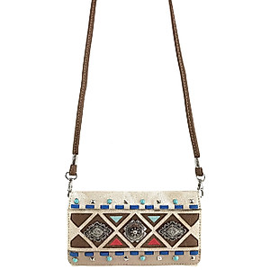 Zelris Colorful Native Tribal Patterns Concho Crossbody Wrist Trifold Wallet (Beige)