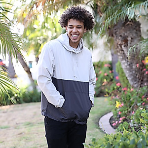 Global Blank Men's Lightweight Windproof Water Resistant Windbreaker Packable Jacket Shell with Hood, Black, Large