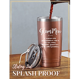 Onebttl Grandma Gifts, Insulated Stainless Steel Wine Tumbler with Lid, For Nana, Mimi, Gigi, Granny, Grammy, Nanny, Birthday/Mother’s Day gifts, Rose Gold, (20 oz) Glamma