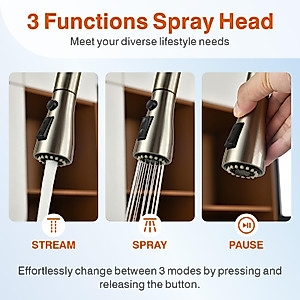 RULIA Kitchen Faucet, Kitchen Sink Faucet, Sink Faucet, Pull-Down Kitchen Faucets, Free Water Filter Included, Brushed Nickel, Stainless Steel, PB1020