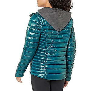 GUESS womens Hooded Packable Puffer Transitional Jacket, Emerald, Medium US