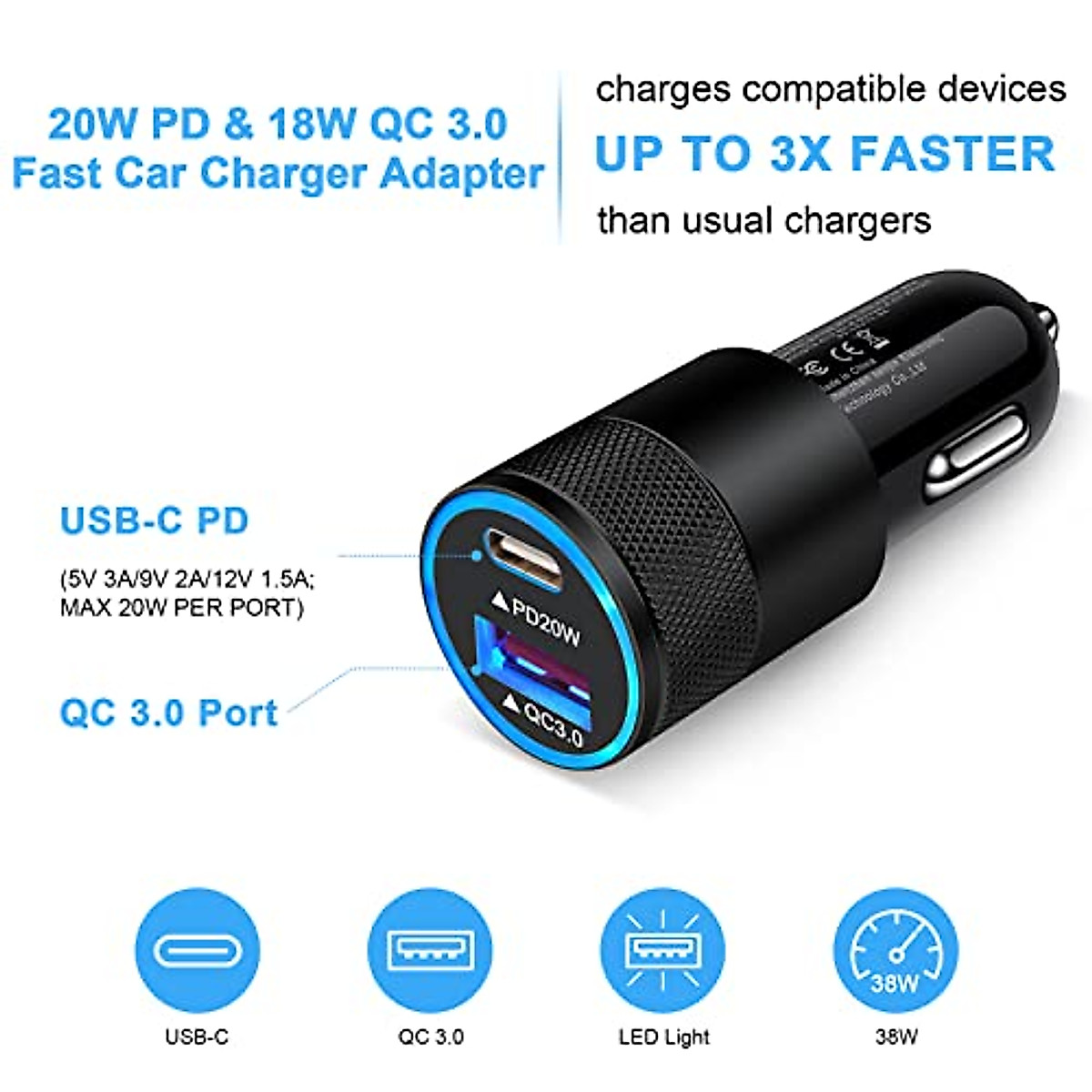 Samsung Super Fast Charger Type C Fast Charging Block for Samsung Galaxy A14 5G,A54,A13,A23,A34,A53,A03s,S23,Z Fold 4,S21 FE,S22,Pixel 7/6a/5,USB C Charger Box 38W Car Adapter+6ft Android C to C Cable
