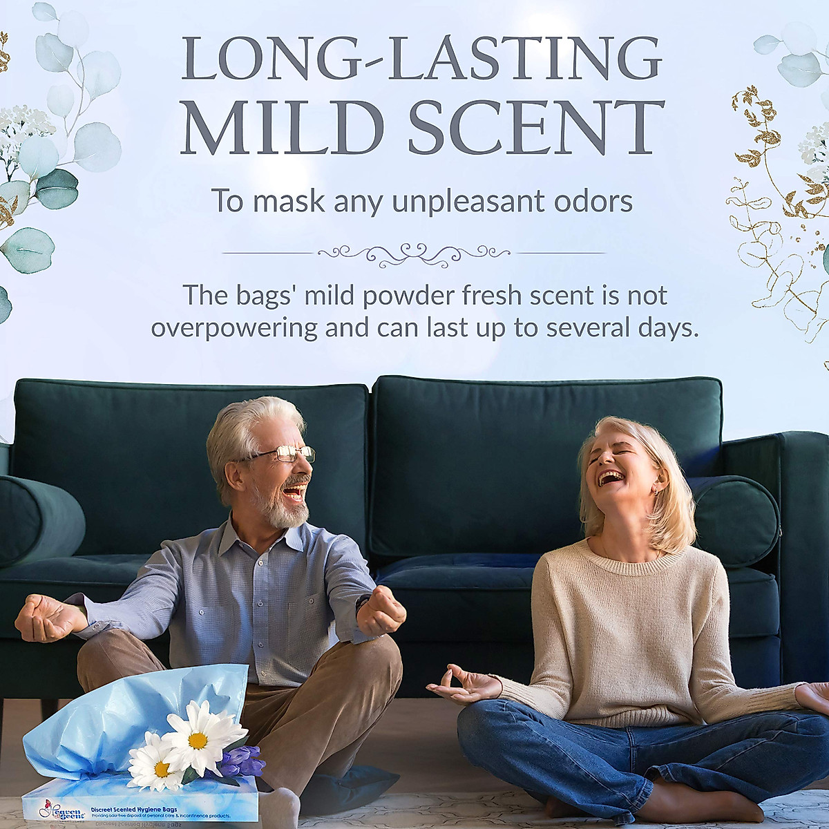 Heaven Scent Hygiene Bags Discreet Waste Disposal (Made in the USA) for Adult Briefs and Feminine Products - Mild Baby Powder Scent - Small, 50 Bags