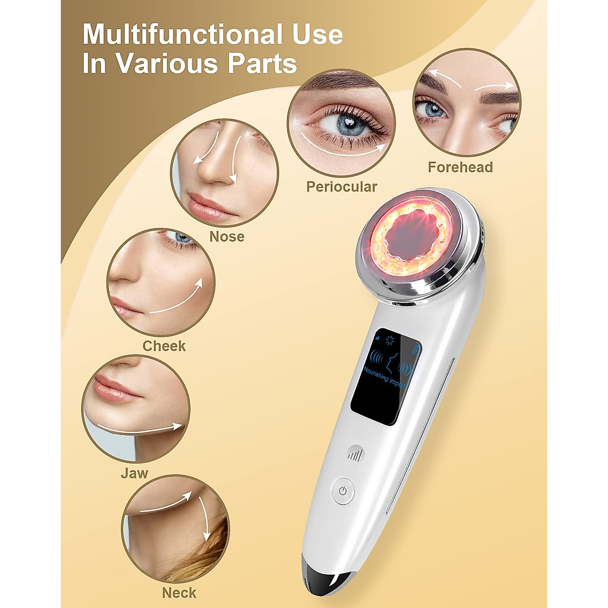 Face Massager Electric Face Lifting 4 in 1 Facial Massager Anti Aging Skin Tightening Firming Skin Care Tools (White)