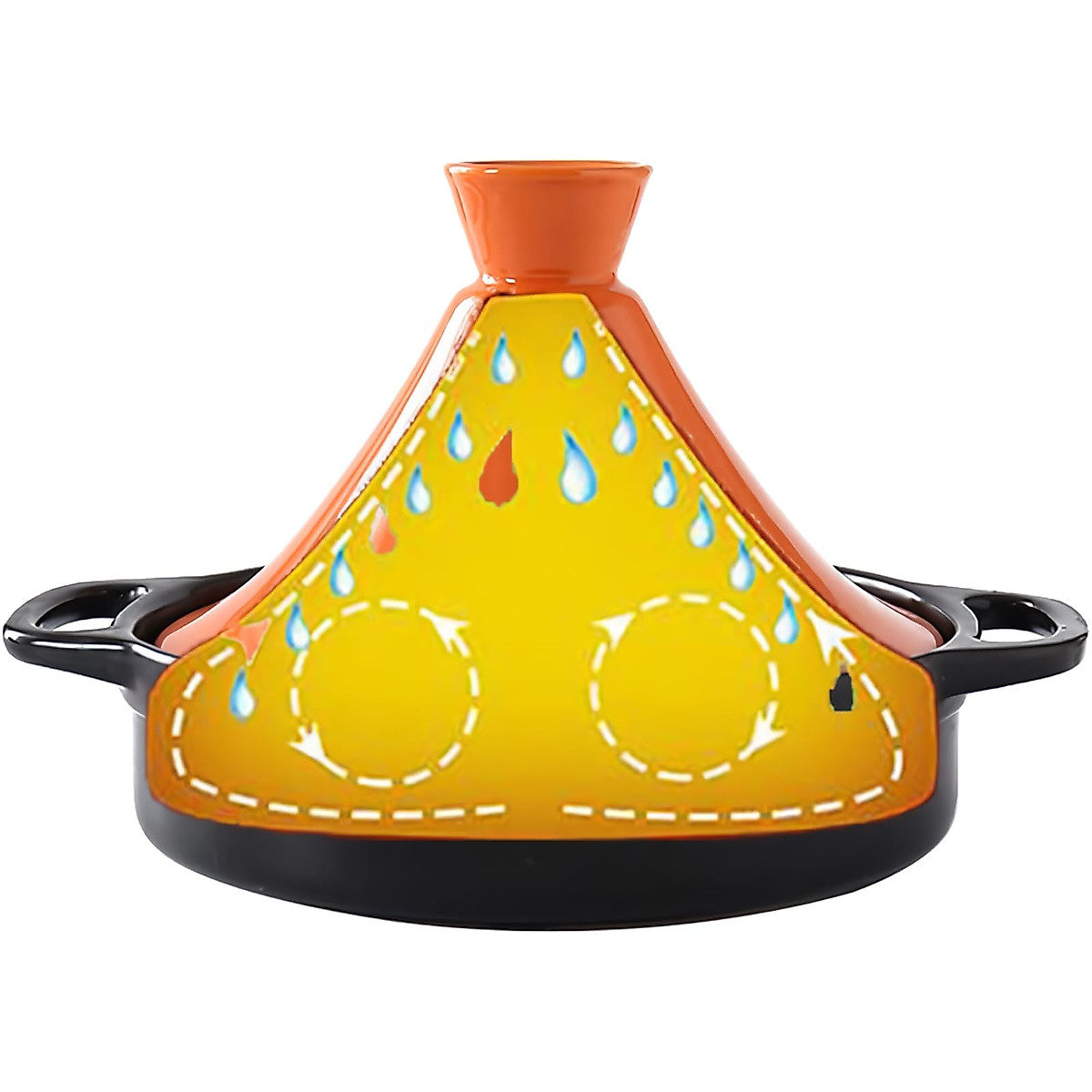 Multi-function Moroccan Style Cast Iron Tajine Pot Cooking Pot Ceramic Casserole Steamer Braiser Pan Healthy Saucepan Earthen Pot for Braising Slow Cooking,Yellow