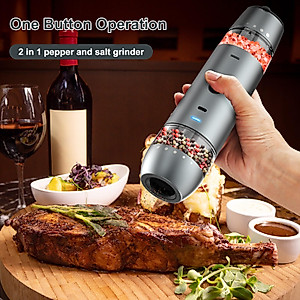 Electric Salt and Pepper Grinder 2 In 1 Duel Heads Grinding, Type-C Rechargeable, One Button Operation & Gravity, Automatic Salt Pepper Mills with Ceramic Grinding Teeth, 5-Precise Grind Settings