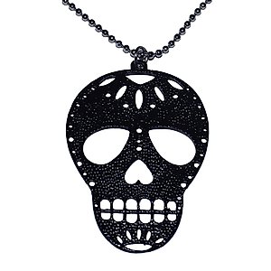 Gothic Punk Psychobilly Dia De Los Muertos Day of the Dead Sugar Skull Black Metal Necklace