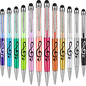 Outus 12 Pcs Music Stylus Pens 2-in-1 Retractable Touch Screen Crystal Musical Note Ballpoint Pen with Stylus Tips Music Teacher Student Gift Party Favor(Assorted Colors)