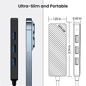 INVZI USB Hub 3.0 4-Port, Ultra Slim Data USB Splitter with 2ft Extended Cable Compatible for PC, MacBook, Mac Pro/Mini, iMac, Laptop, Surface Pro, PS4, XPS, Flash Drive, Xbox One, Mobile HDD