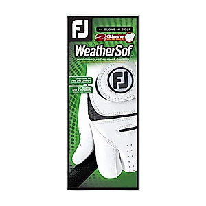 FootJoy Men's WeatherSof 2 Golf Glove White Medium/Large, Worn on Left Hand, 2 count (Pack of 1)