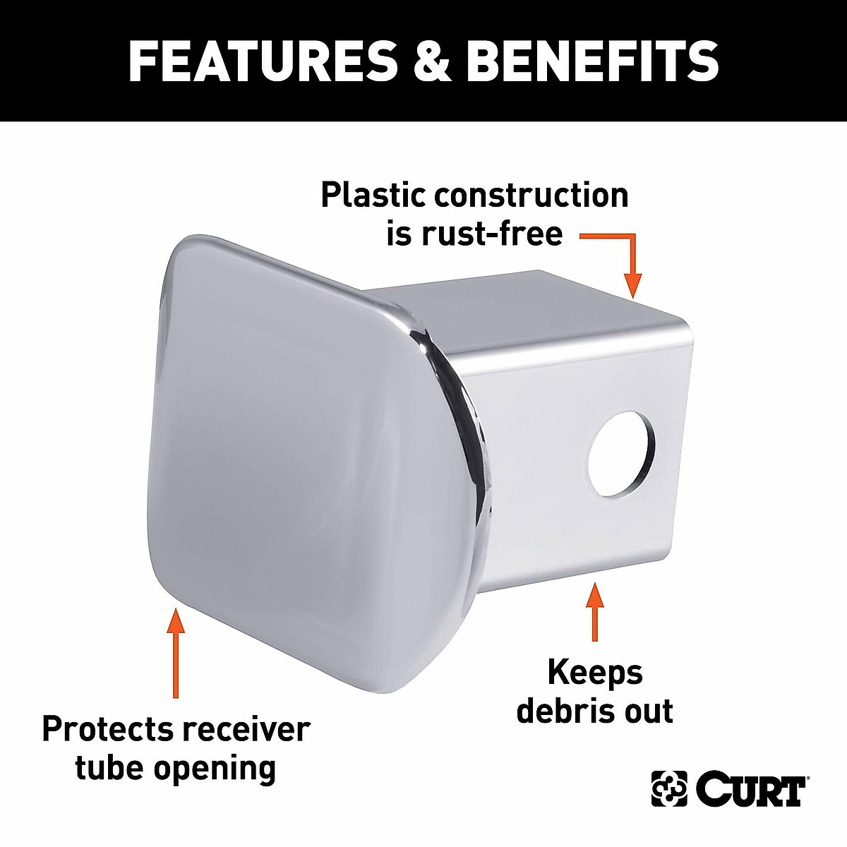 CURT 22171 Chrome Plastic Trailer Hitch Cover, Fits 2-Inch Receiver