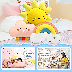 Cloud Rainbow Sun Moon Star Shaped Pillow 3 Pcs Nursery Stuffed Throw Pillows Kids Cute Cushion Children Soft Plush Pillow for Baby Room Kids Reading Nook Decorations Gift (Rainbow, Cloud, Sun)