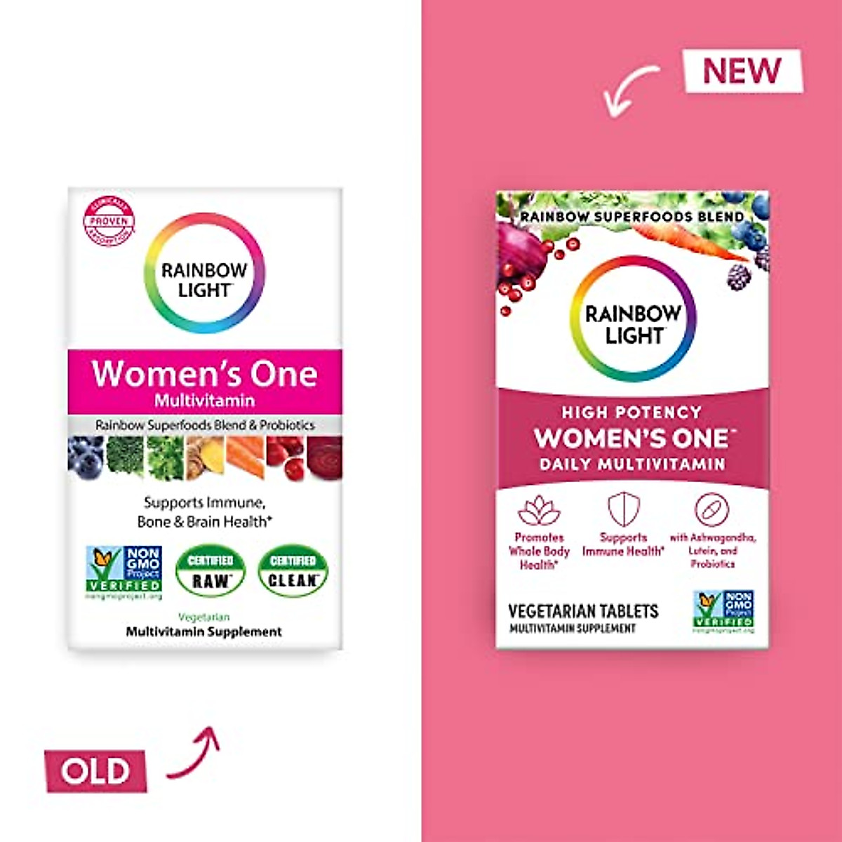 Rainbow Light Womens One High-Potency Daily Multivitamin, Womens Multivitamin Provides High-Potency Immune Support, With Vitamin C, Biotin and Ashwagandha, Vegetarian, 60 Count