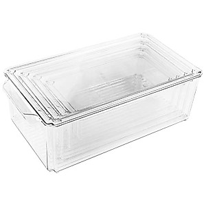 Modern-Depo Pack of 4 Refrigerator Organizer Bins with Lids Clear Food Storage Containers Stackable Kitchen Organization Box for Freezer