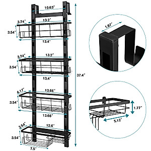 AUROPEAK Over The Door Shower Caddy, Hanging Shower Organizer Rustproof No Drilling, Adjustable Shower Caddy Over the Door Storage Rack with 4-Tier Shelf, Soap Holder, Towel Hooks for Bathroom
