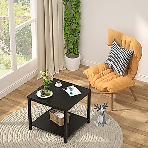 Homieasy Side Table 20 Inch Square, 2-Tier Coffee Tea End Table Nightstands for Sofa Couch Bed, Metal Wood Accent Modern Simple Industrial Style Side Table for Living Room Bedroom, Black