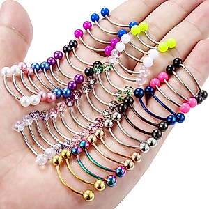 Hoeudjo 48PCS 16G Surgical Steel Snake Eyes Tongue Ring Curved Barbell Nipplerings Nipple Rings Piercing Jewelry for Women Men 16mm 5/8 Inch Silver-tone Rose Gold Black