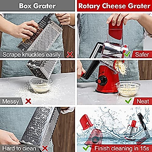 Cheese Grater Rotary, Rotary Grater for Kitchen, Kitchen Grater Vegetable Slicer with 3 Drum Blades, Fast Cutting Cheese Shredder for Vegetables and Nuts