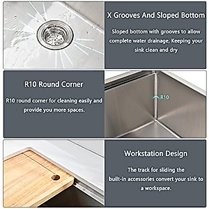 33 Inch Farmhouse Sink - Loftus Apron Front Kitchen Sink 16 Gauge Stainless Steel Workstation Ledge Deep Single Bowl Farm Sink with Accessories