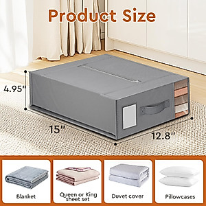 StorageTastic 4 Pack Bed Sheet Closet Organizers and Storage,Sturdy Foldable Storage Containers with Window and Label,Storage and Organization for Bedding Sheets,Duvet Covers,Blankets (Grey)