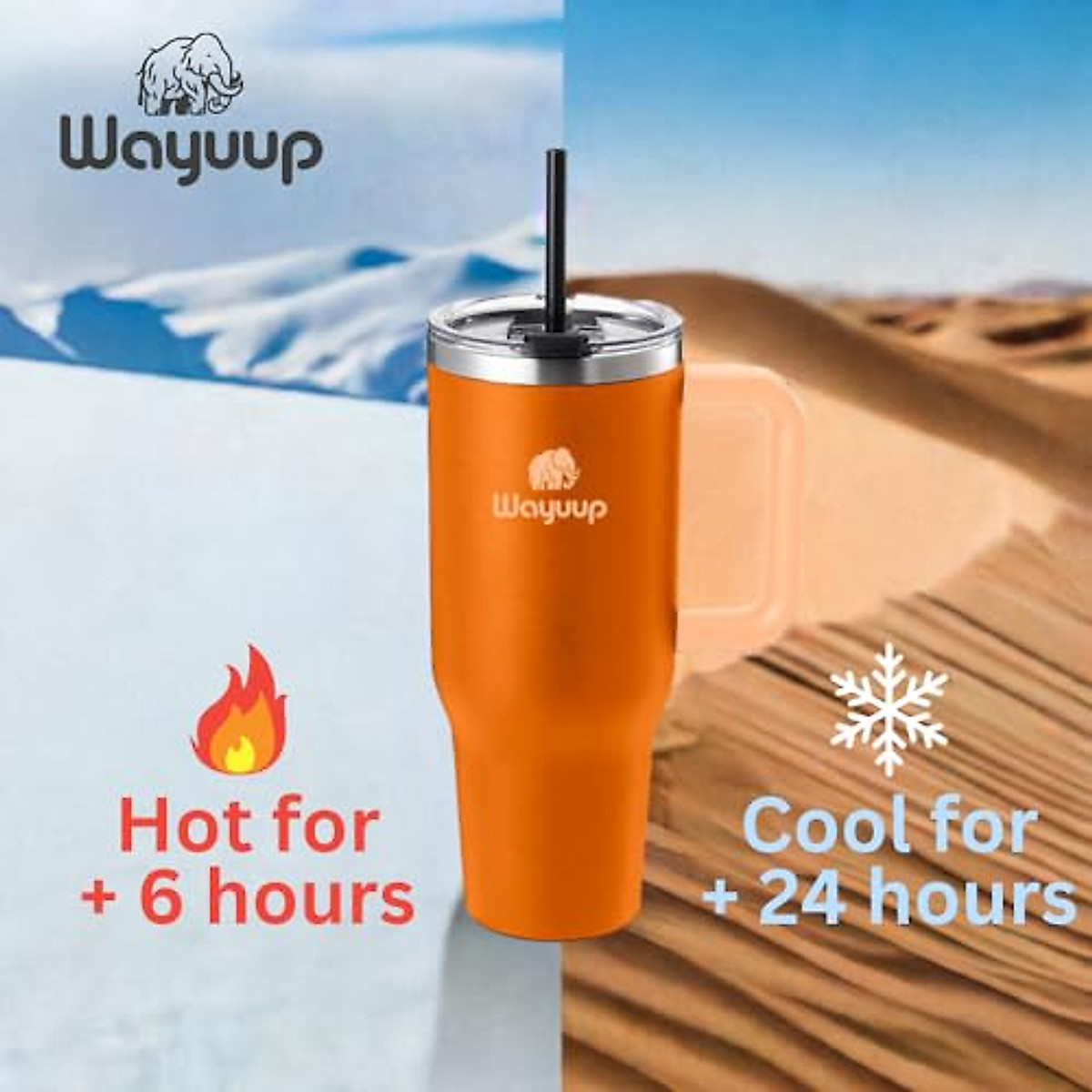 Wayuup 40 oz Tumbler with Handle and Straw Lid, Stainless Steel Vacuum Insulated Double Wall Water Bottle Leak-proof, Non Slip more than 24 Hrs or Hot for 6 Hrs (Tigger), WPM40