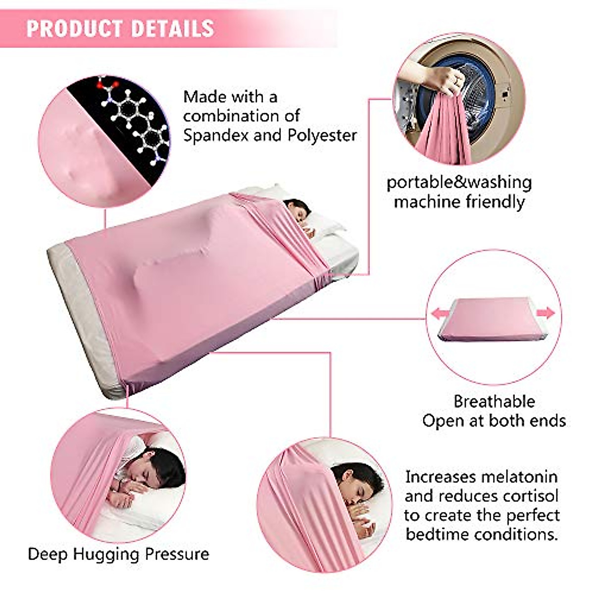 TOPARCHERY Sensory Compression Blanket Sensory Bed Sheet for Autism Kids - Help Kids Settle Down at Nighttime - Increase Calm and Comfort (Twin,Pink)