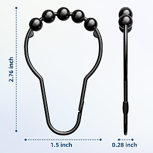 Titanker Shower Curtain Rings Hooks, Rust-Resistant Metal Shower Curtain Hooks for Bathroom Shower Rods Shower Hooks Shower Rings for Curtain - Set of 12, Matte Black