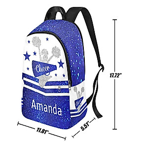 XOZOTY Blue Bling Print Cheerleader Stars Backpack Personalized Name Shoulder Bag Travel Daypack for Gift
