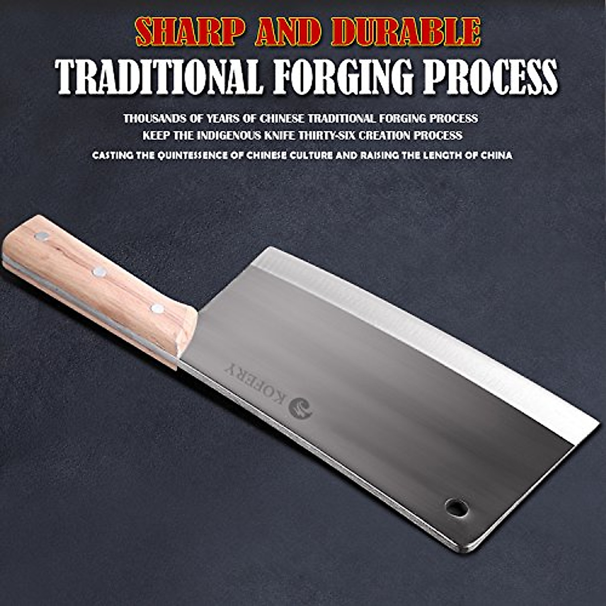 KOFERY 8-Inch Blade Handmade Forged Kitchen Stainless Steel Cleaver Chopper Butcher Knife Heavy-duty Cleaver with Full Tang Wooden Handle Chicken Bone Terminator L204