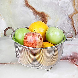 U.S. Kitchen Supply 3 Quart Stainless Steel Mesh Net Strainer Basket with a Wide Rim, Resting Feet and Handles - Colander to Strain, Rinse, Fry, Steam or Cook Vegetables & Pasta