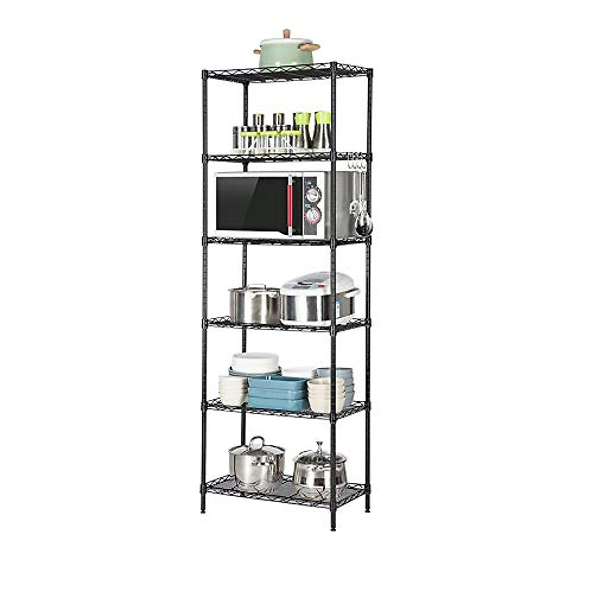 SUNNYSONG 5 Tier Metal Storage Shelves, Kitchen Storage Shelf,Metal Storage Shelves Unit Perfect for Laundry Bathroom Closet Shelves Microwave Stand (Black, (21.25 x 11.42 x 58.26))